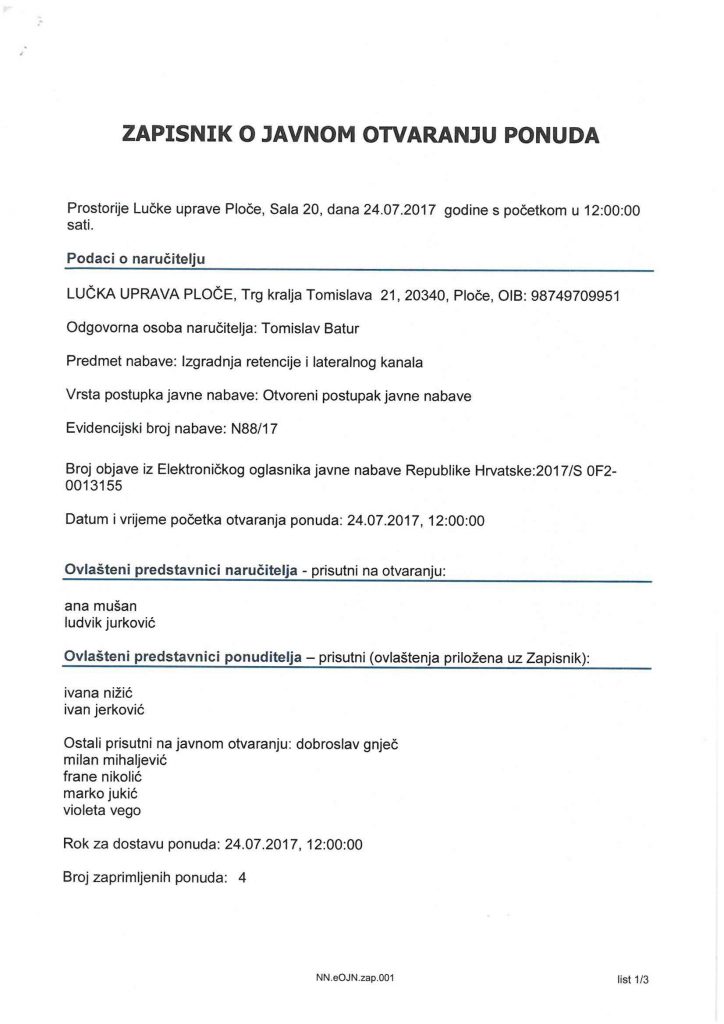 Odgovor na zahtjev za objavom Zapisnika sa otvaranje ponuda za javnu ...